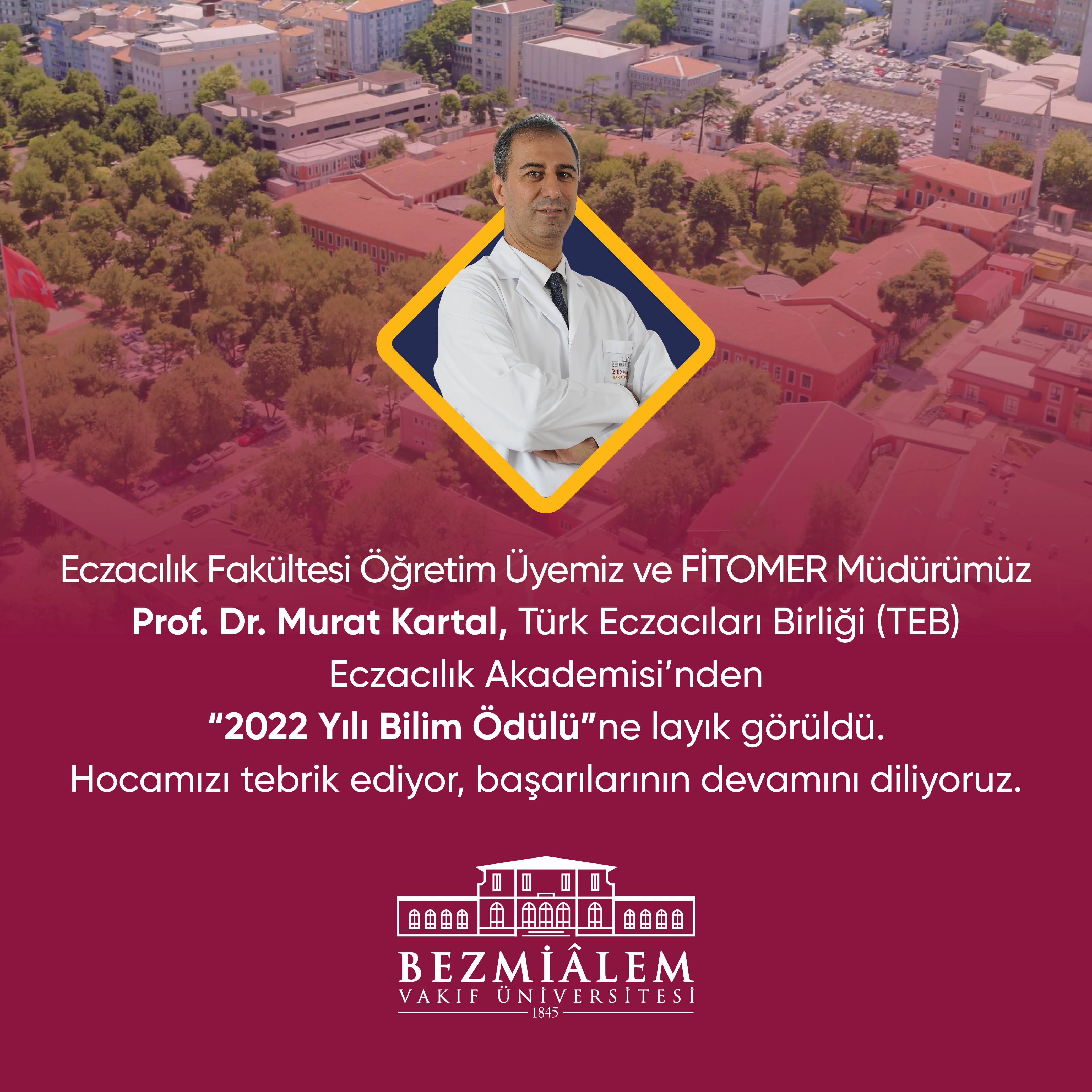 Prof. Dr. Murat Kartal’a Türk Eczacıları Birliği’nden Ödül